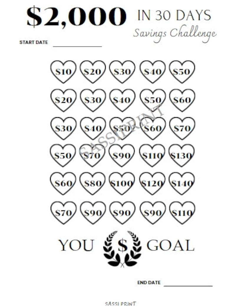 2,000 Money Saving Challenge, Save 2000 in 30 Days, 2000 Savings ...