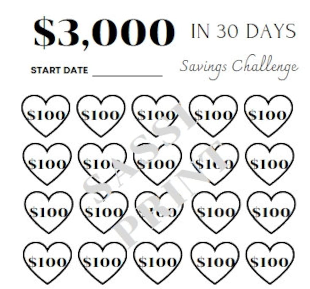 3,000 Money Saving Challenge, Save 3000 in 30 Days, 3000 Savings ...