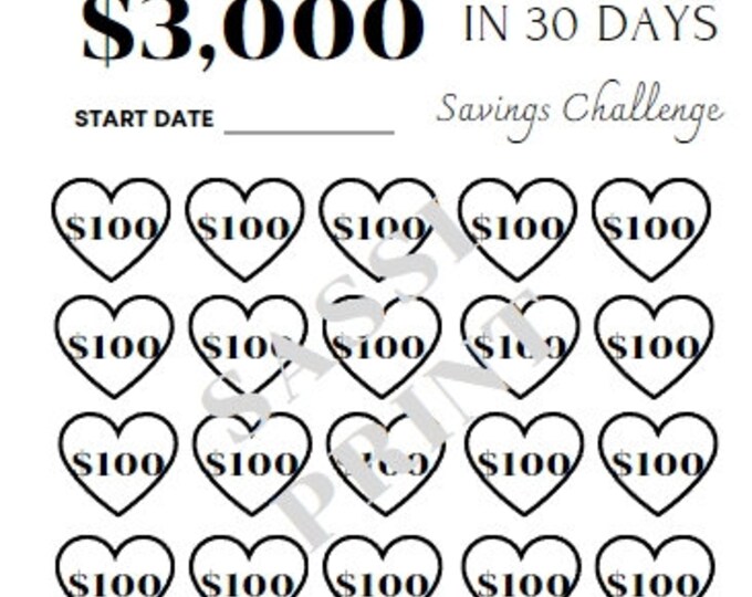 3,000 Money Saving Challenge Printable / Save 3,000 in 31 Days ...