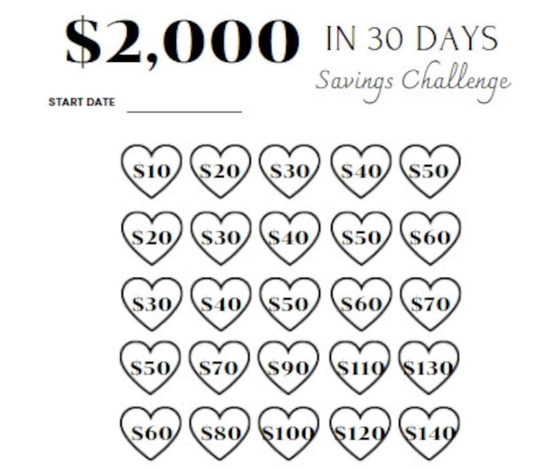 2,000 Money Saving Challenge, Save 2000 in 30 Days, 2000 Savings ...
