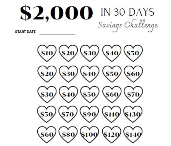 2000 Money Saving Challenge Save 2000 in 30 Days 2000 - Etsy