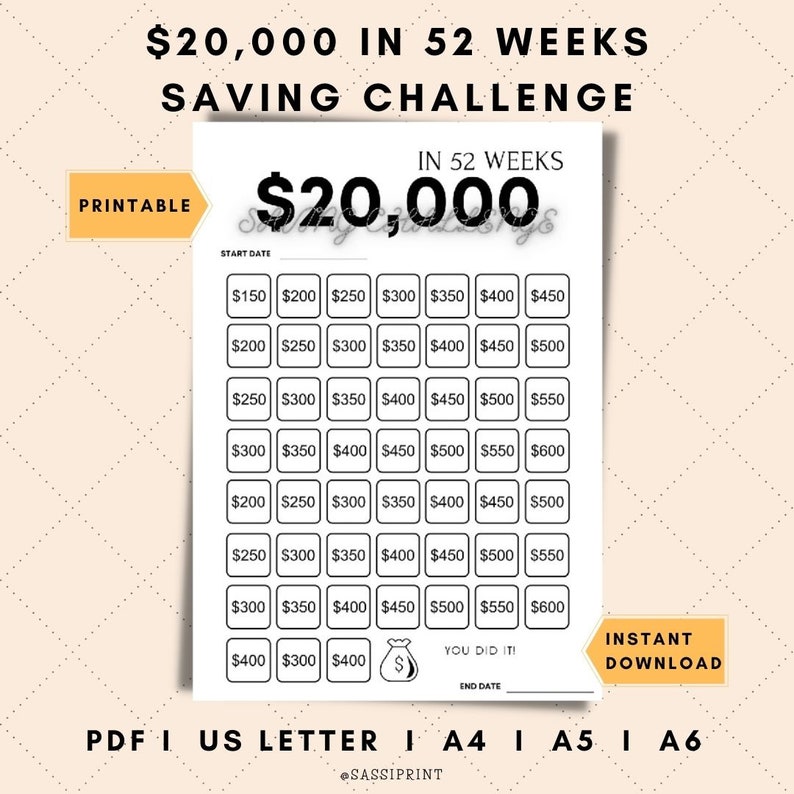 Save 20000 Dollars In 52 Weeks Money Saving Challenge 20K Etsy Save 20000 Dollars In 52 Weeks Money Saving Challenge 20K Etsy