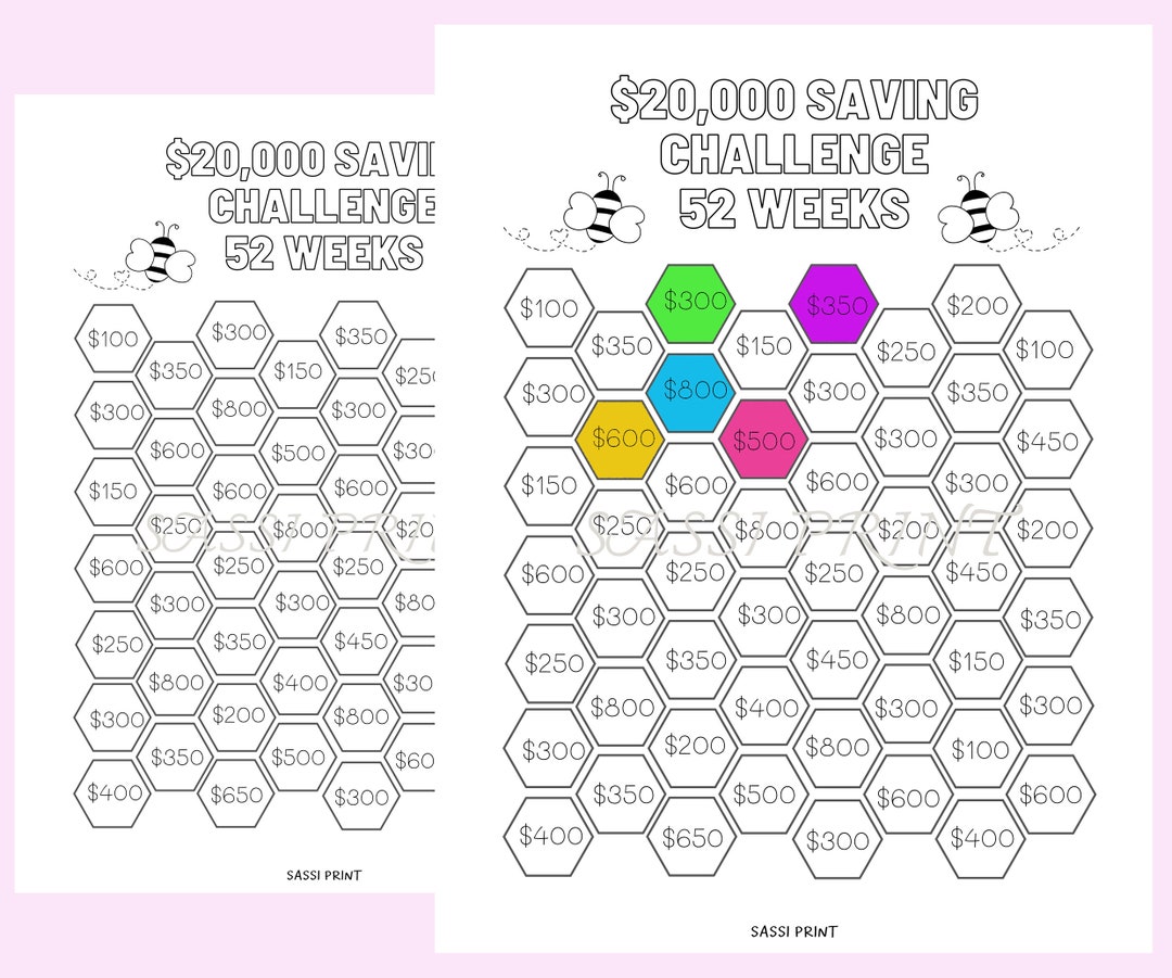 Save 20,000 Dollars in 52 Weeks, Money Saving Challenge 20K, 20,000 ...