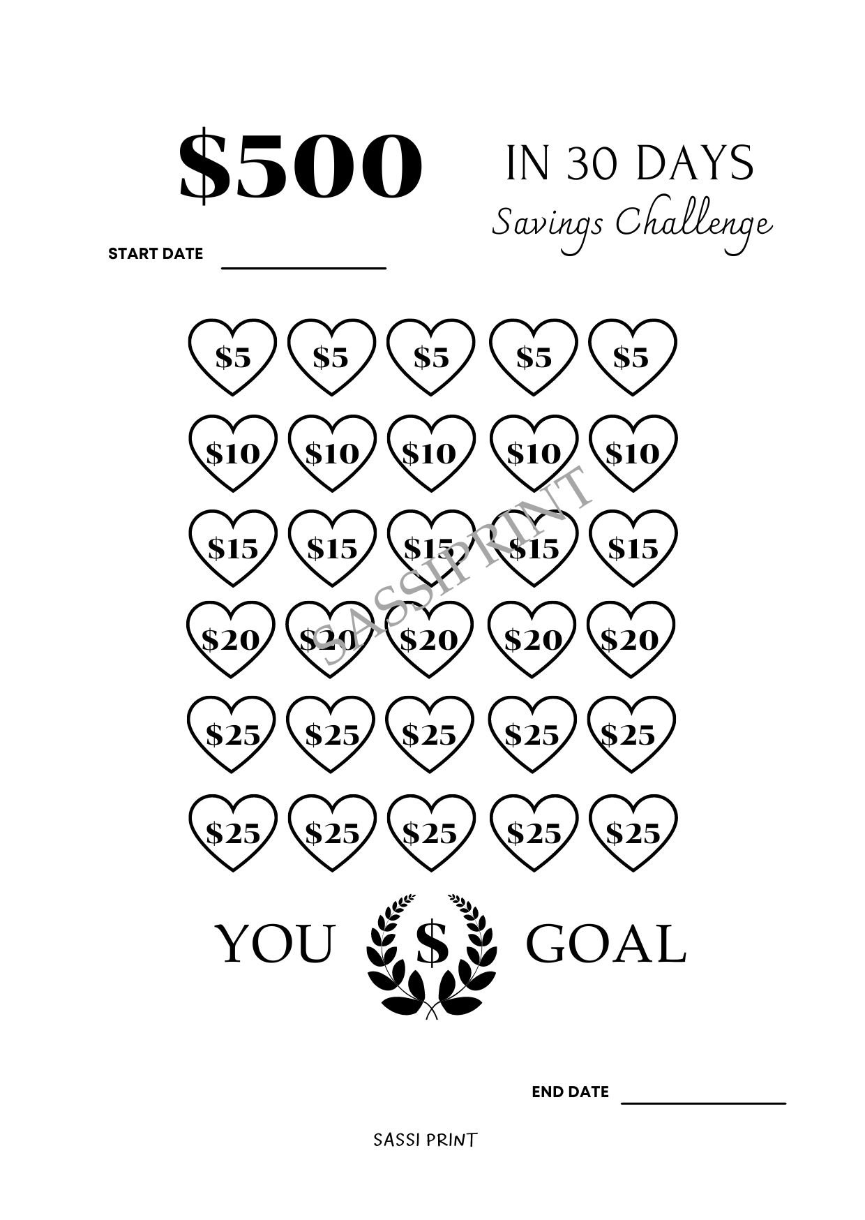 500 Money Saving Challenge, Save 500 in 30 Days, 500 Savings Tracker ...