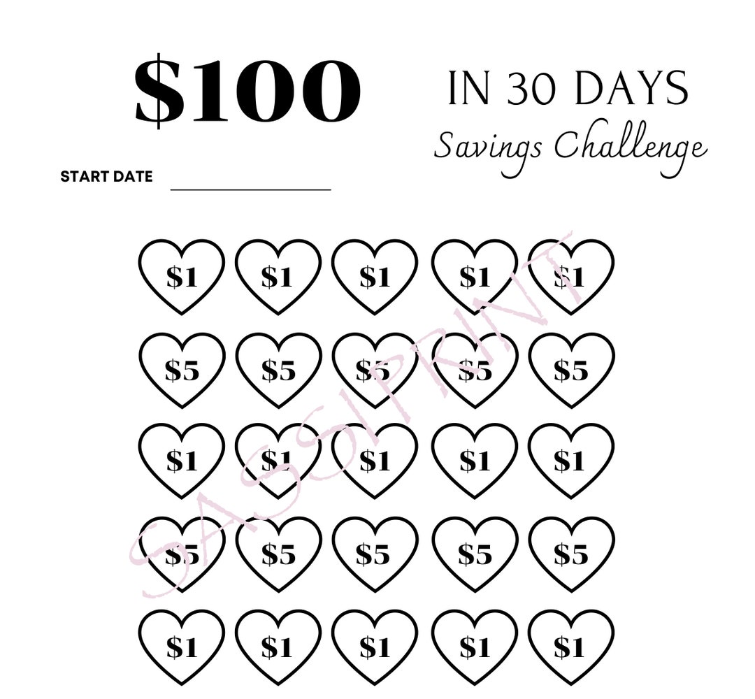 100 Money Saving Challenge, Save 100 in 30 Days, 100 Savings Tracker ...