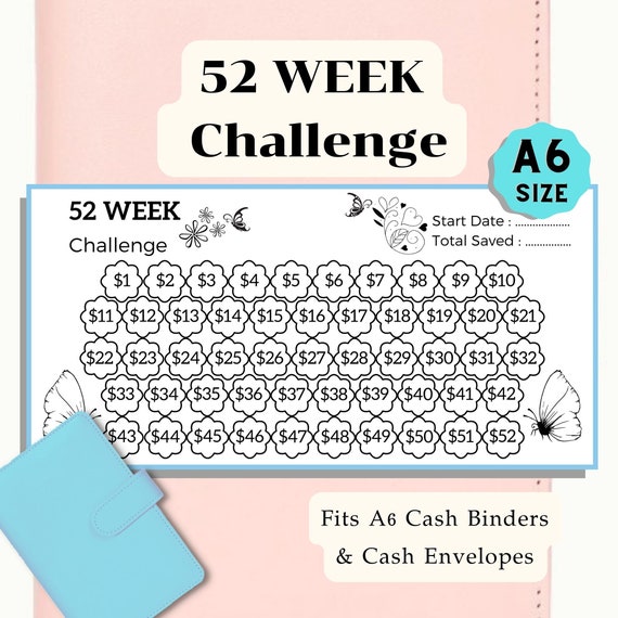 52 Week Savings Challenge for A6 Cash Envelopes Printable | Etsy