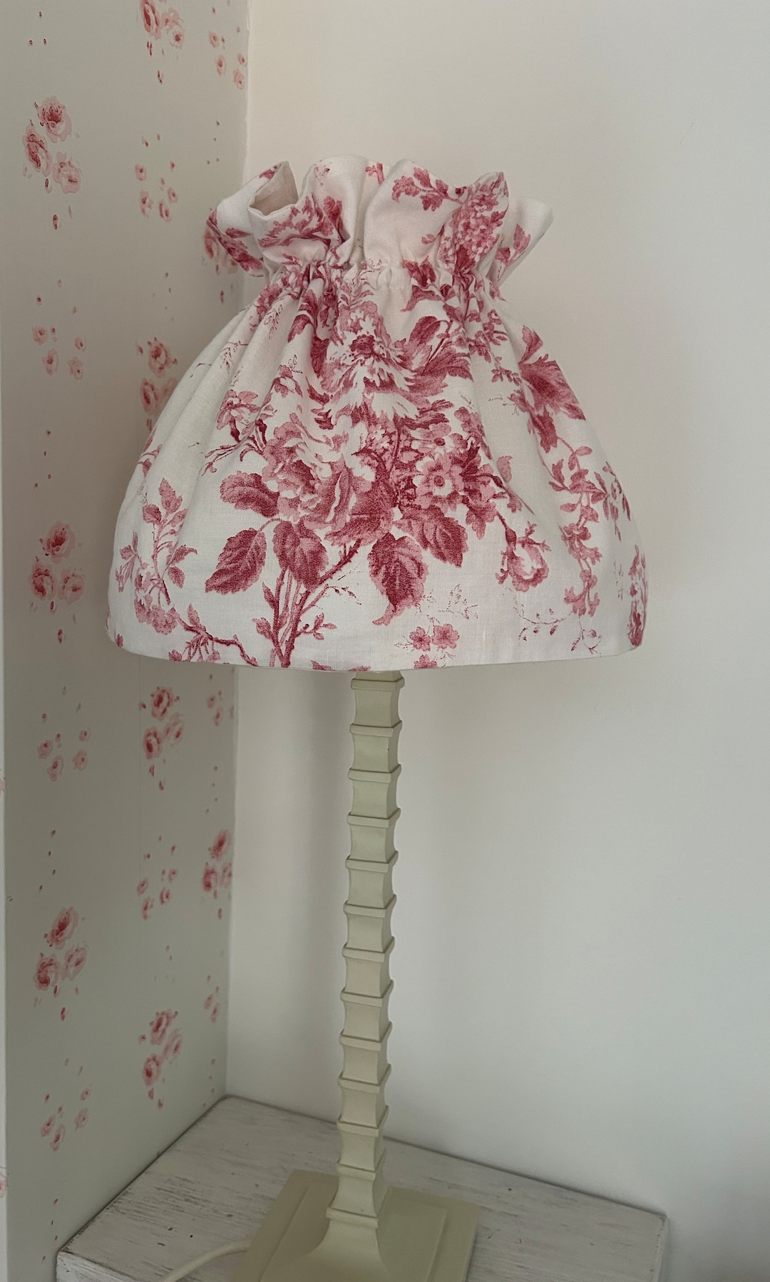 Ruffle Top Lampshade Skirt in Cabbages & Roses alderney Fabric Cottage ...
