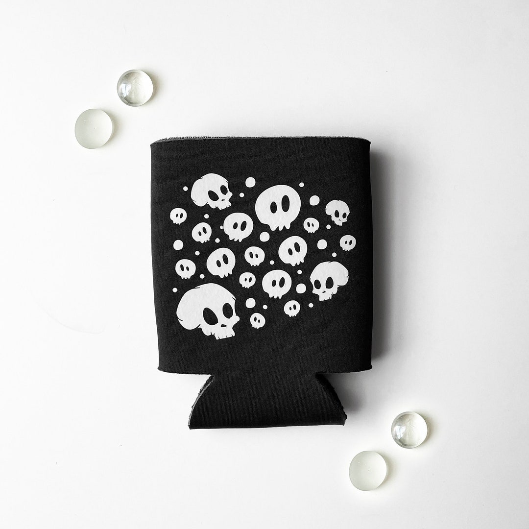 Skull Bubbles Black Can Cooler Spooky Gothic Halloween Beverage ...