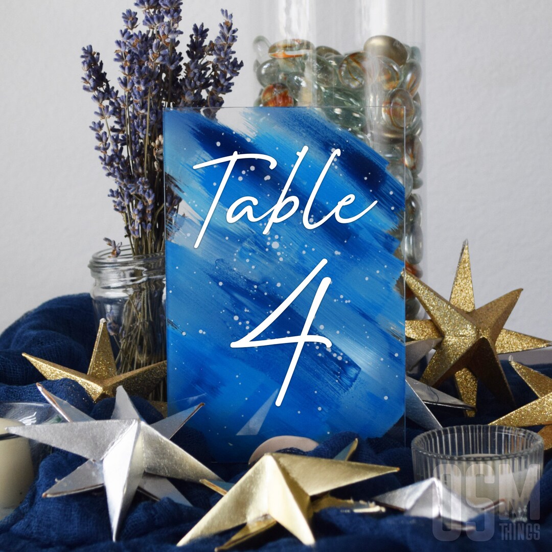 Whimsical Celestial Painted Acrylic Table Numbers Galaxy Stars Wedding ...