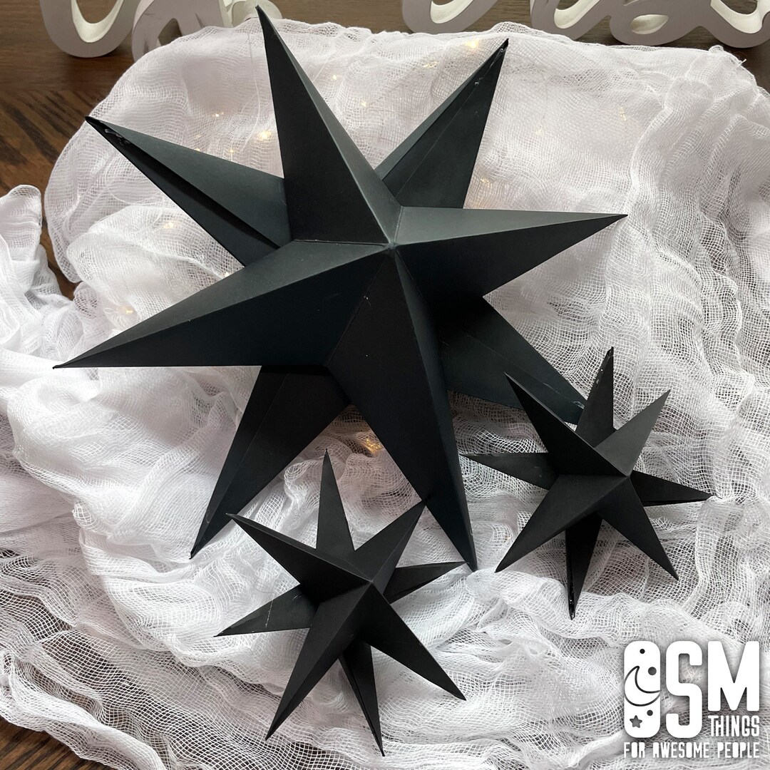 Black Whimsical 8-point 3D Paper Stars | Celestial Wedding Decor for ...