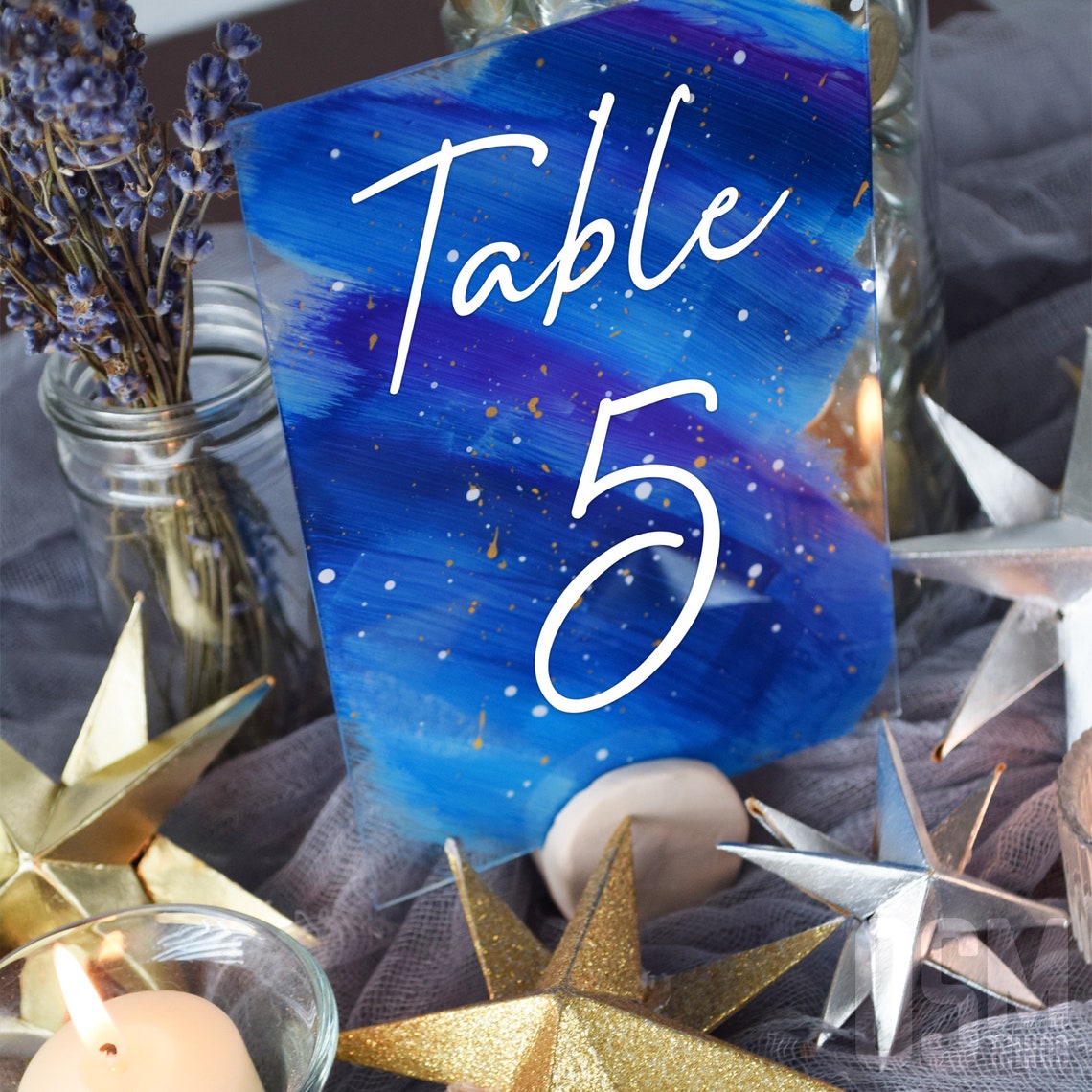 Whimsical Celestial Painted Acrylic Table Numbers Galaxy Stars Wedding ...
