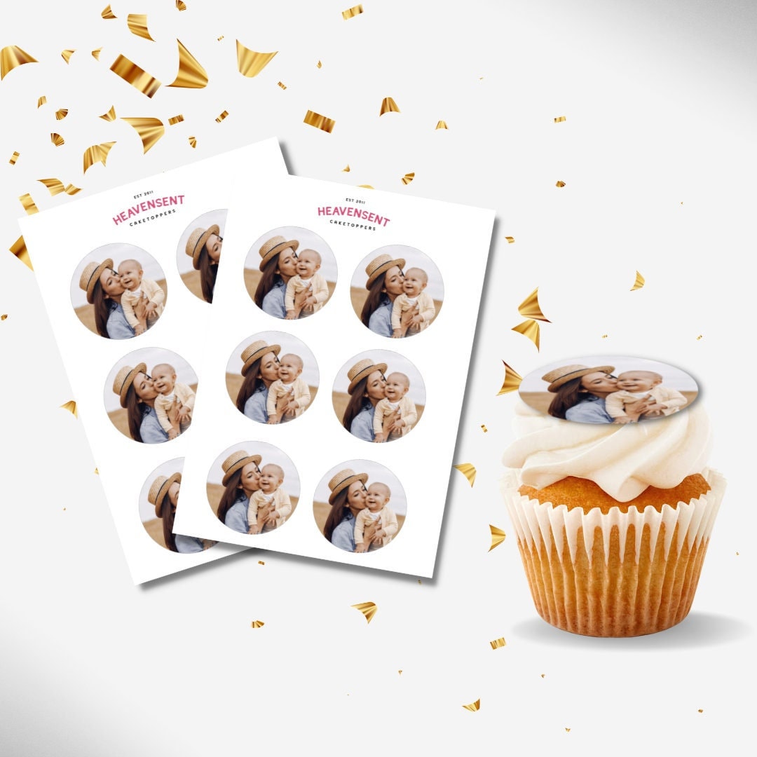 Personalized Photo Cupcake Toppers, Edible Icing or Wafer, Birthday ...