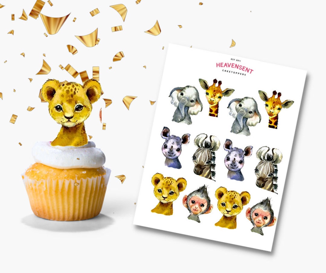 HSS Watercolour Zoo Animals Edible Icing or Sweet Wafer Card Cake ...