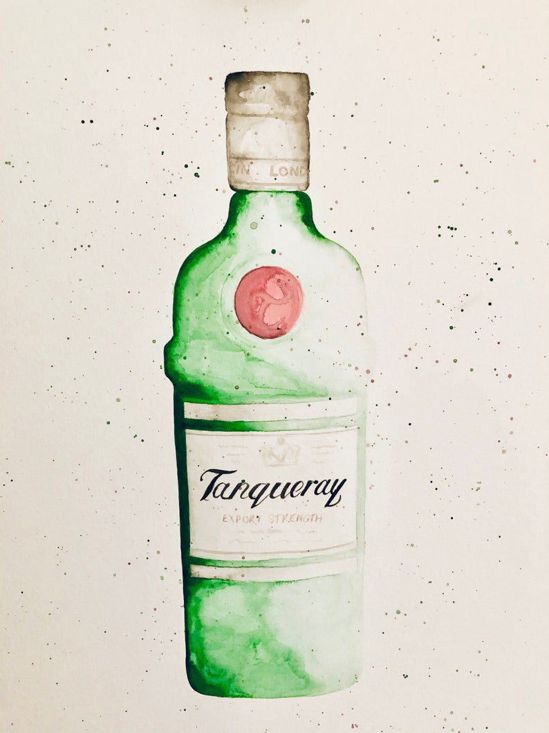 Painting Tanqueray Gin Bottle Splatter Painting - Original Watercolour ...