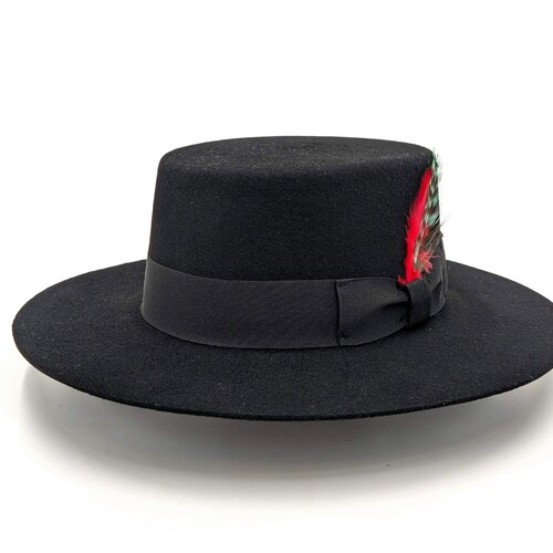 Bolero Hat the GALLOPER Black Wool Felt Flat Crown Wide - Etsy Australia