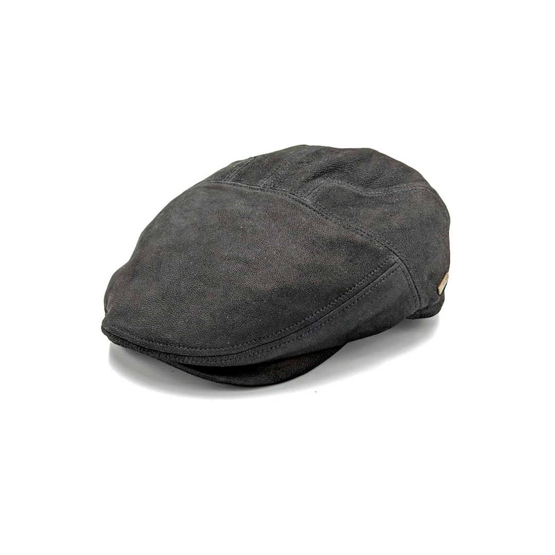 Black Genuine Leather Ivy Cap Newsboy Cap Leather Flat Cap Classic Ivy ...