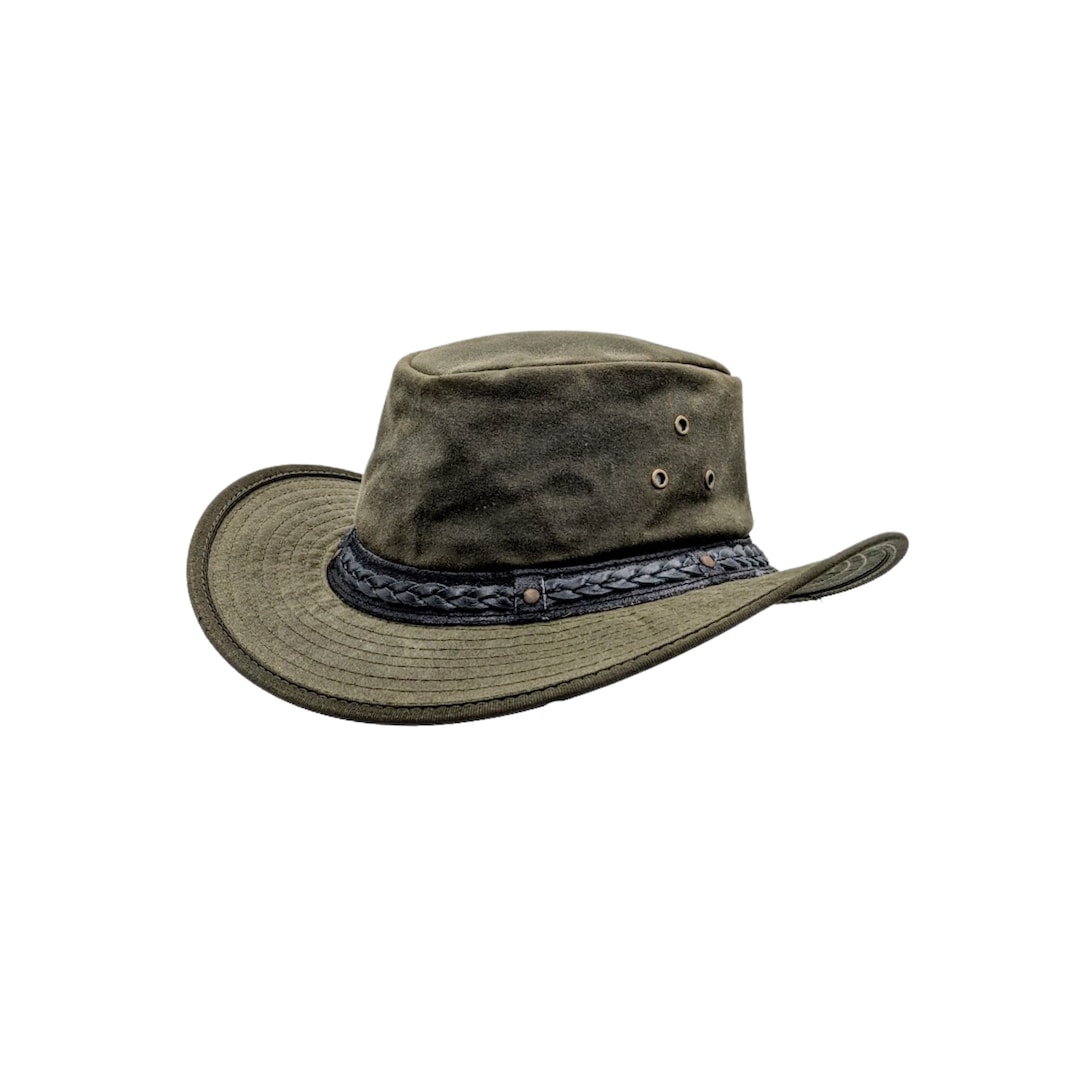 Olive Green Aussie Hat Bush Hat Waxed Cowboy Hat Water Resistant Hat ...