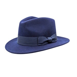 Navy Fedora Hat Unisex Premium Wool Felt Fedora Hat for Men Women Wide ...