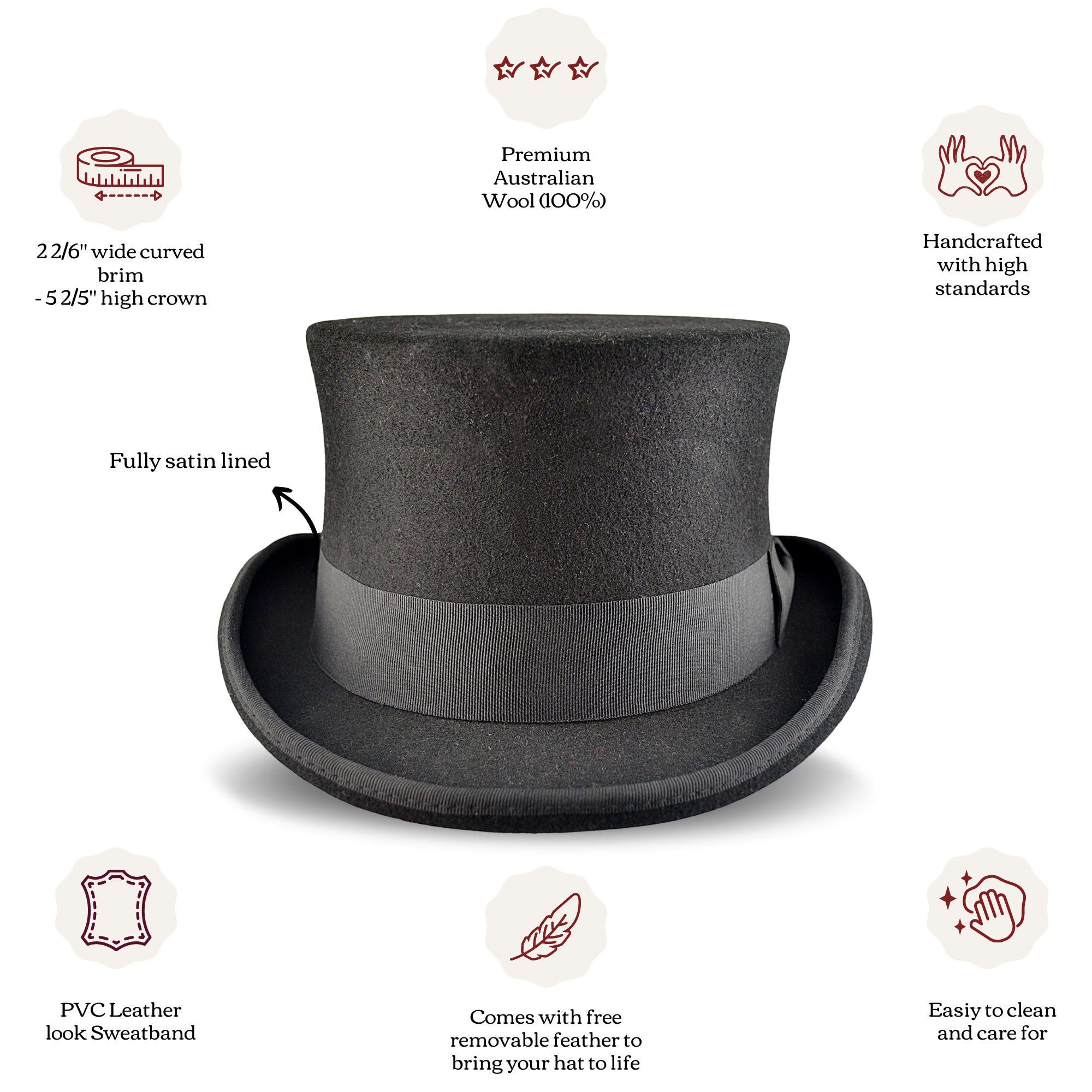 KIDS Top Hat Wool Felt Black Top Hat for Kid Victorian Hat - Etsy