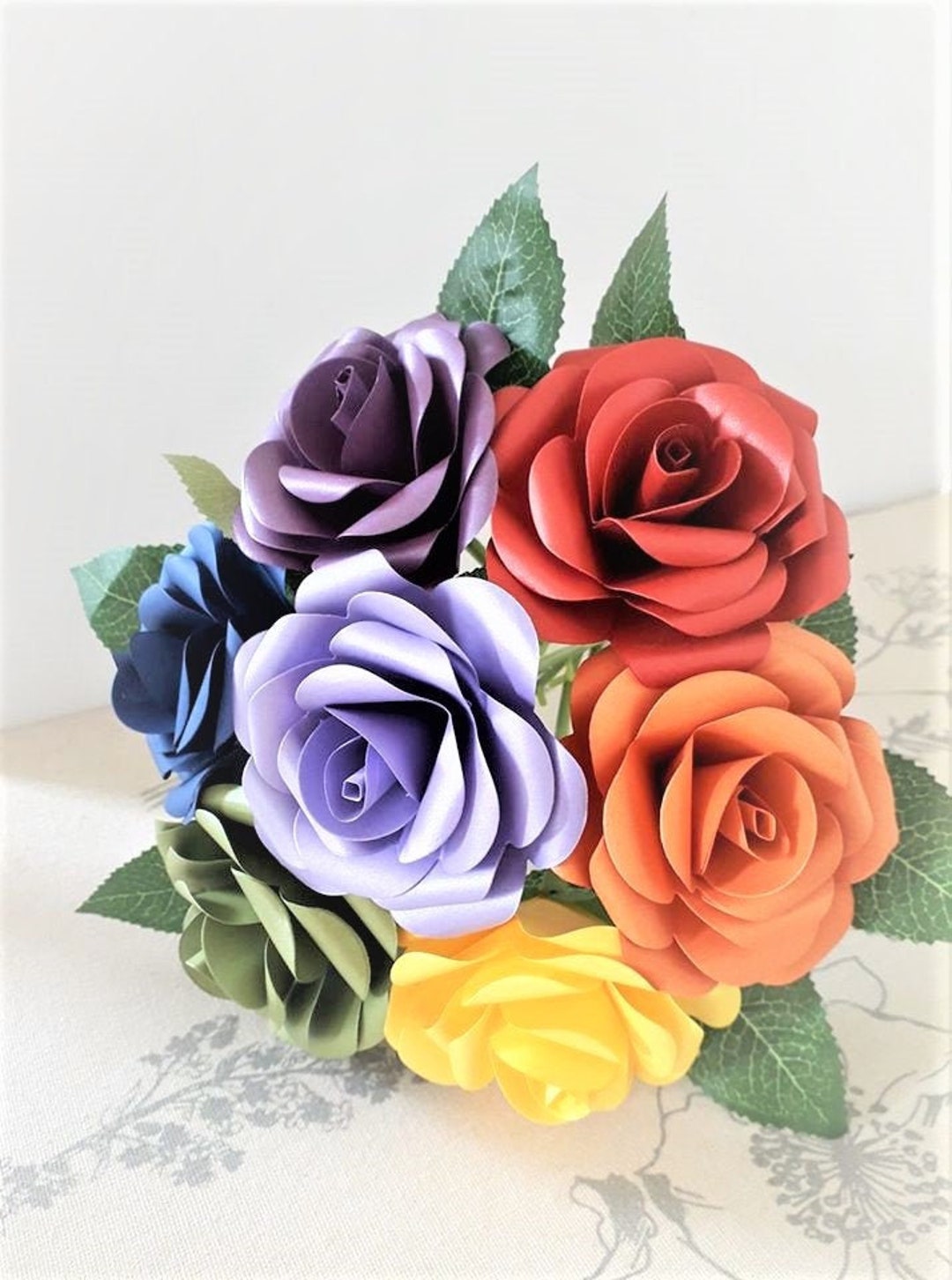 Rainbow Paper Flower/rose Bouquet Birthday, Anniversary, Home Decor ...