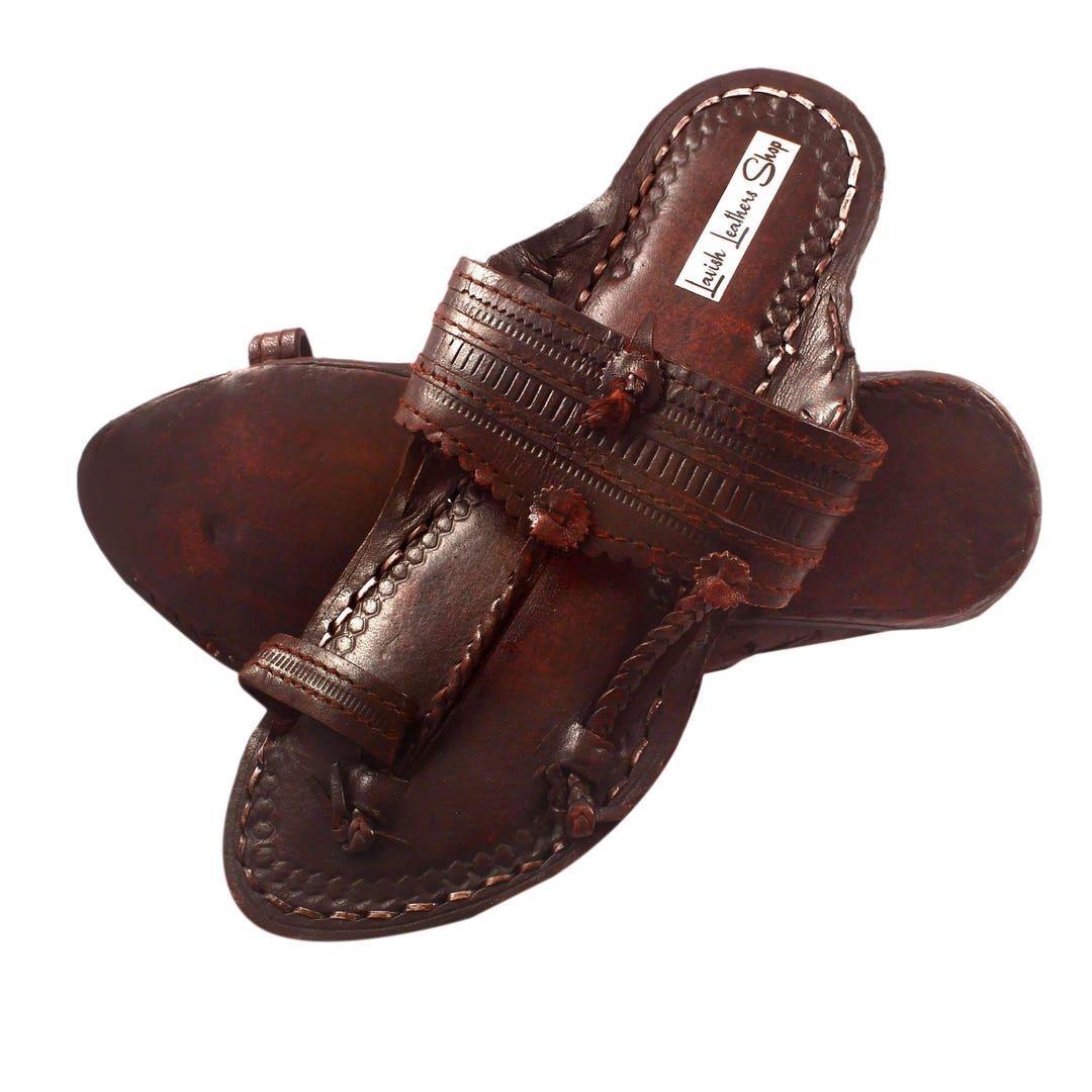 Handmade Men's Kolhapuri Sandals Leather Chappal Water Buffalo Indian ...