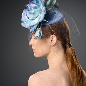 Cocktail Hat With Blue Flower.royal Ascot Fascinator.derby Hat for ...