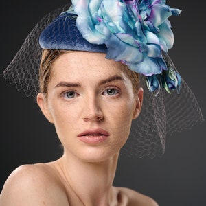 Cocktail Hat With Blue Flower.royal Ascot Fascinator.derby Hat for ...