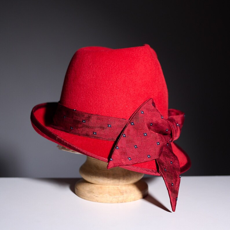 Handcrafted Red Fedora Hat: Silk Bow Trilby - Etsy