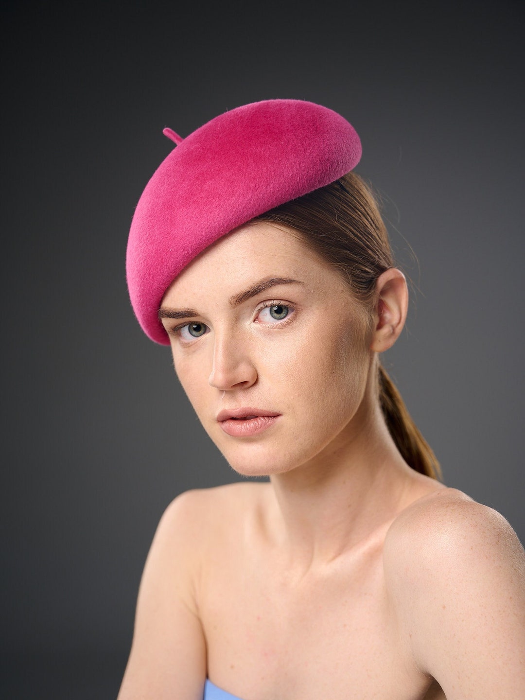 Pink Barbie-style Beret. Bright Pink Fuchsia Stylish Minimalist Beret ...