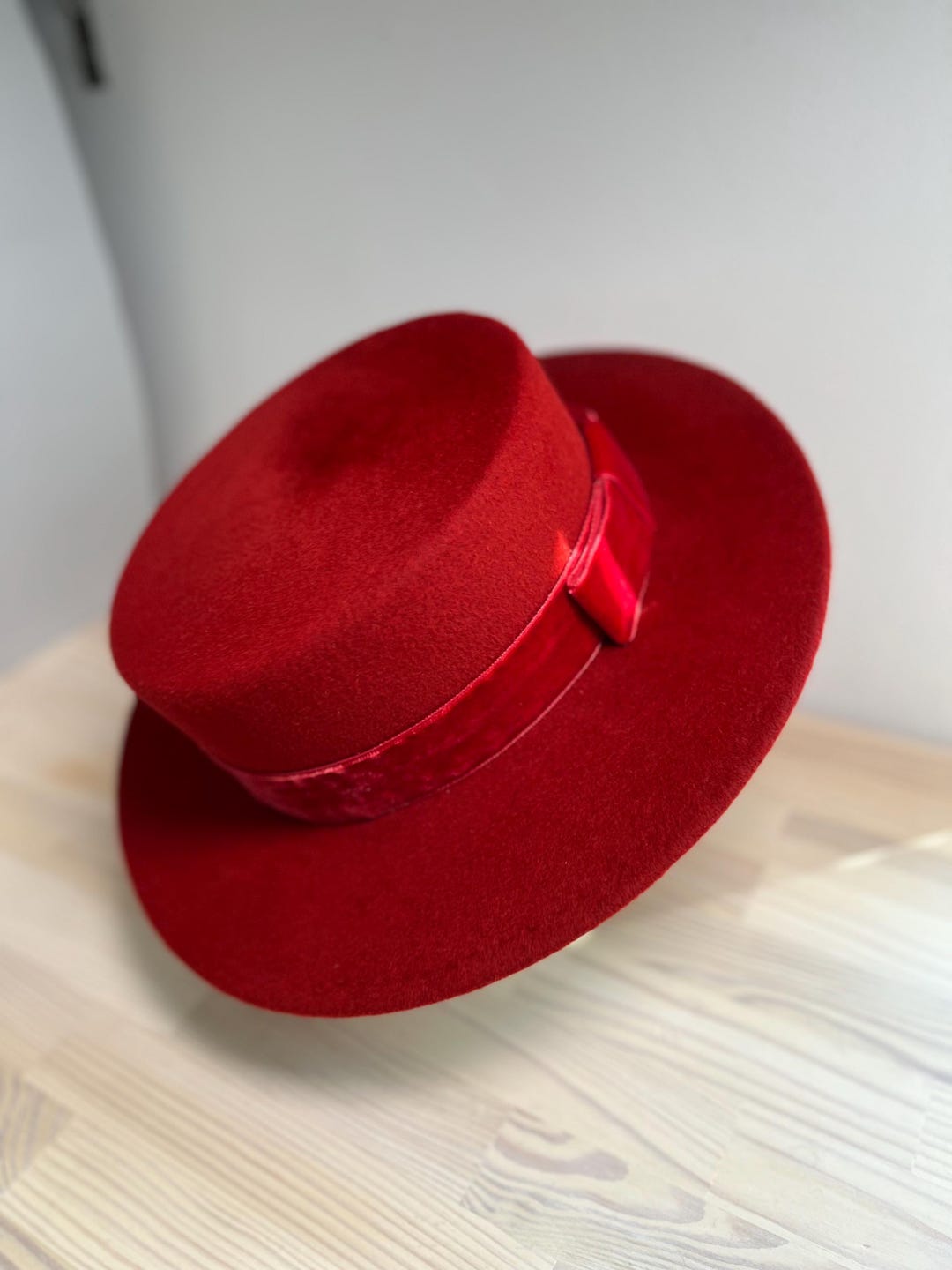 Handcrafted Dark Red Felt Boater Hat: Women's Canotier Headpiece - Etsy