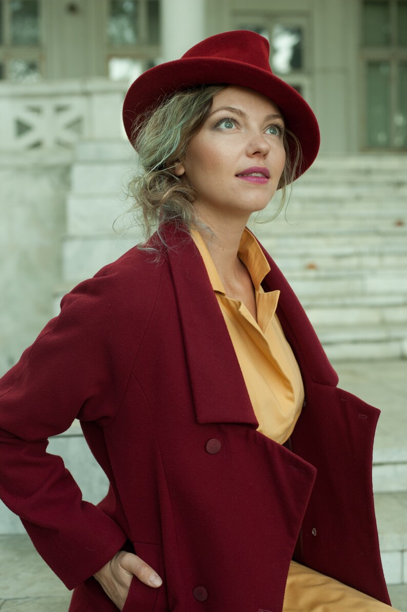 Red Fedora Hat . Womens Fedora. Women asymmetric Felt Hat. | Etsy