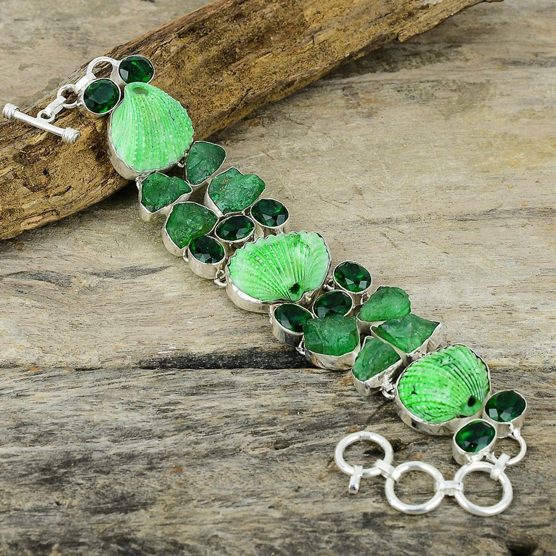 Chrome Diopside Rough Oyster Shell Bracelet Silver Plated Gemstone ...