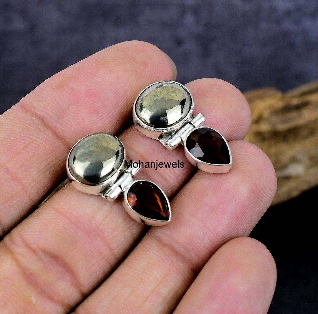 Golden Pyrite Earrings, Golden Apache Pyrite Stud Silver Earrings ...