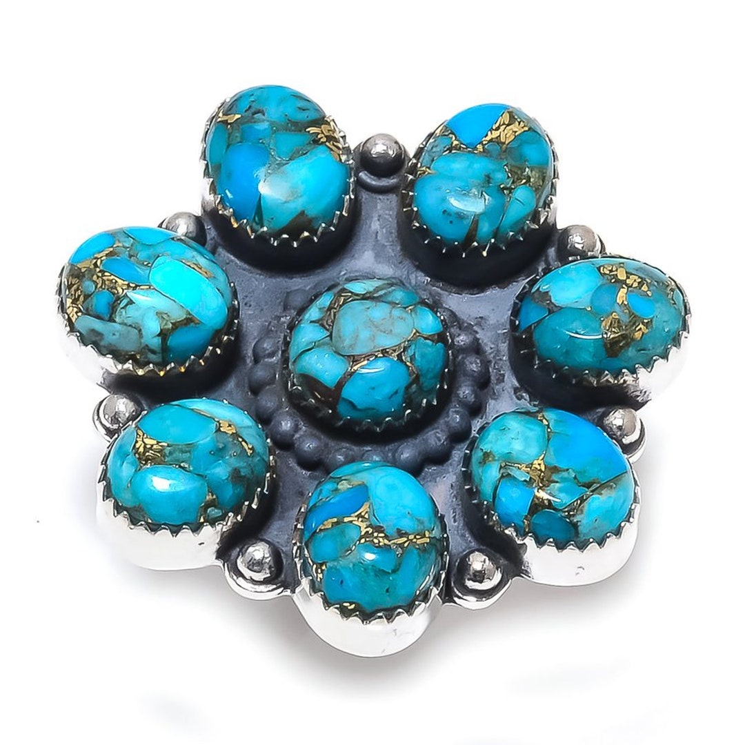 Copper Turquoise Ring, Blue Copper Turquoise Silver Plated Ring, Party ...
