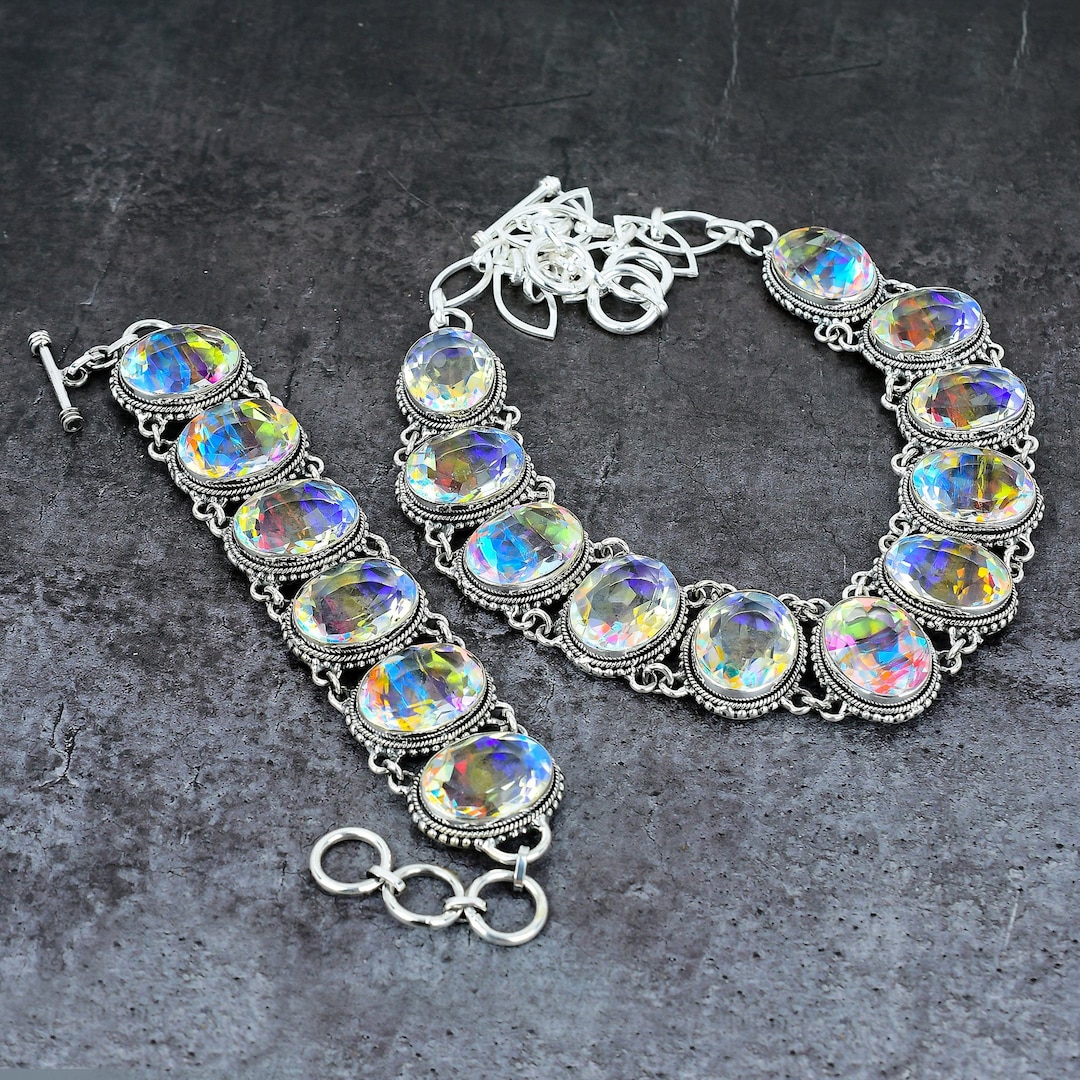 Aurora Mystic Topaz Jewelry Set, Rainbow Topaz Silver Plated Necklace ...