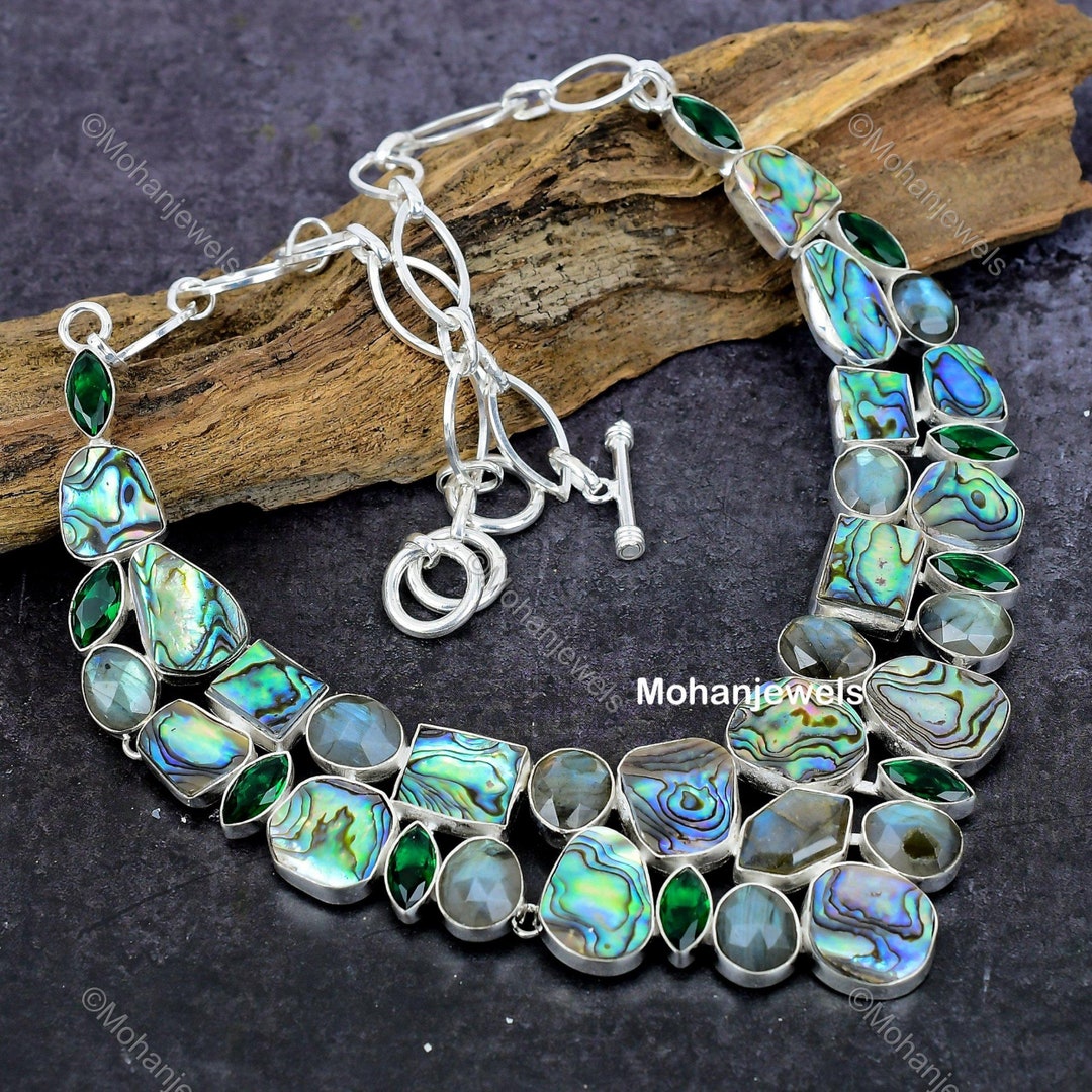 Abalone Shell Necklace, Abalone Shell & Labradorite Silver Plated ...