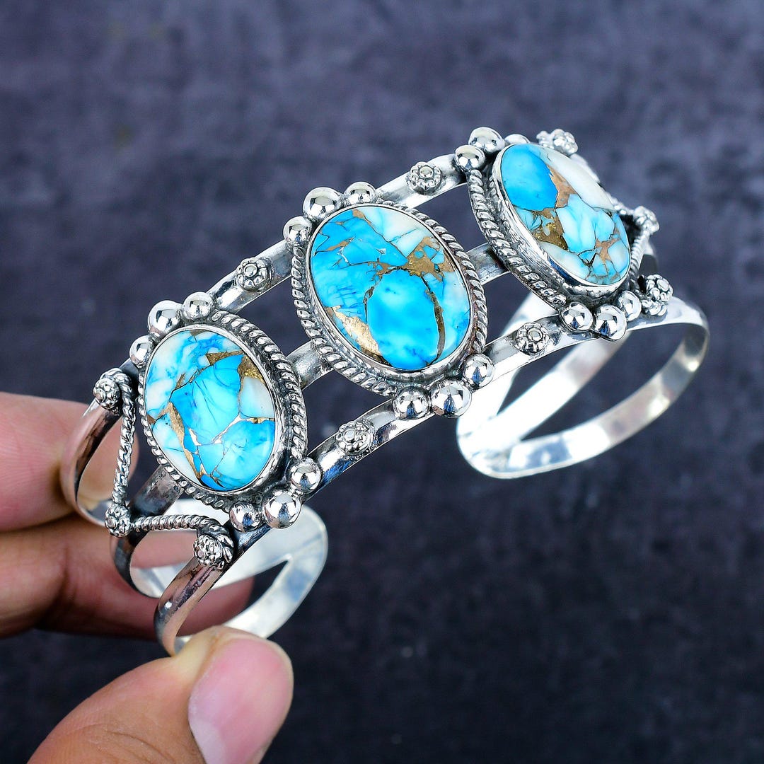 Ice Blue Turquoise Silver Cuff Bracelet: Vintage Wedding Jewelry - Etsy
