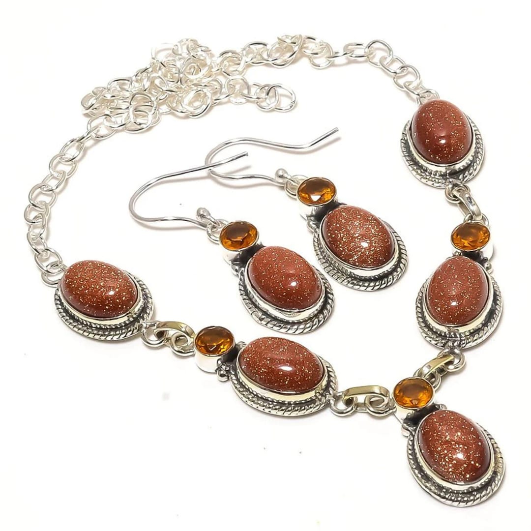 Sunstone Jewelry Set, Sunstone & Honey Topaz Silver Plated Necklace and ...