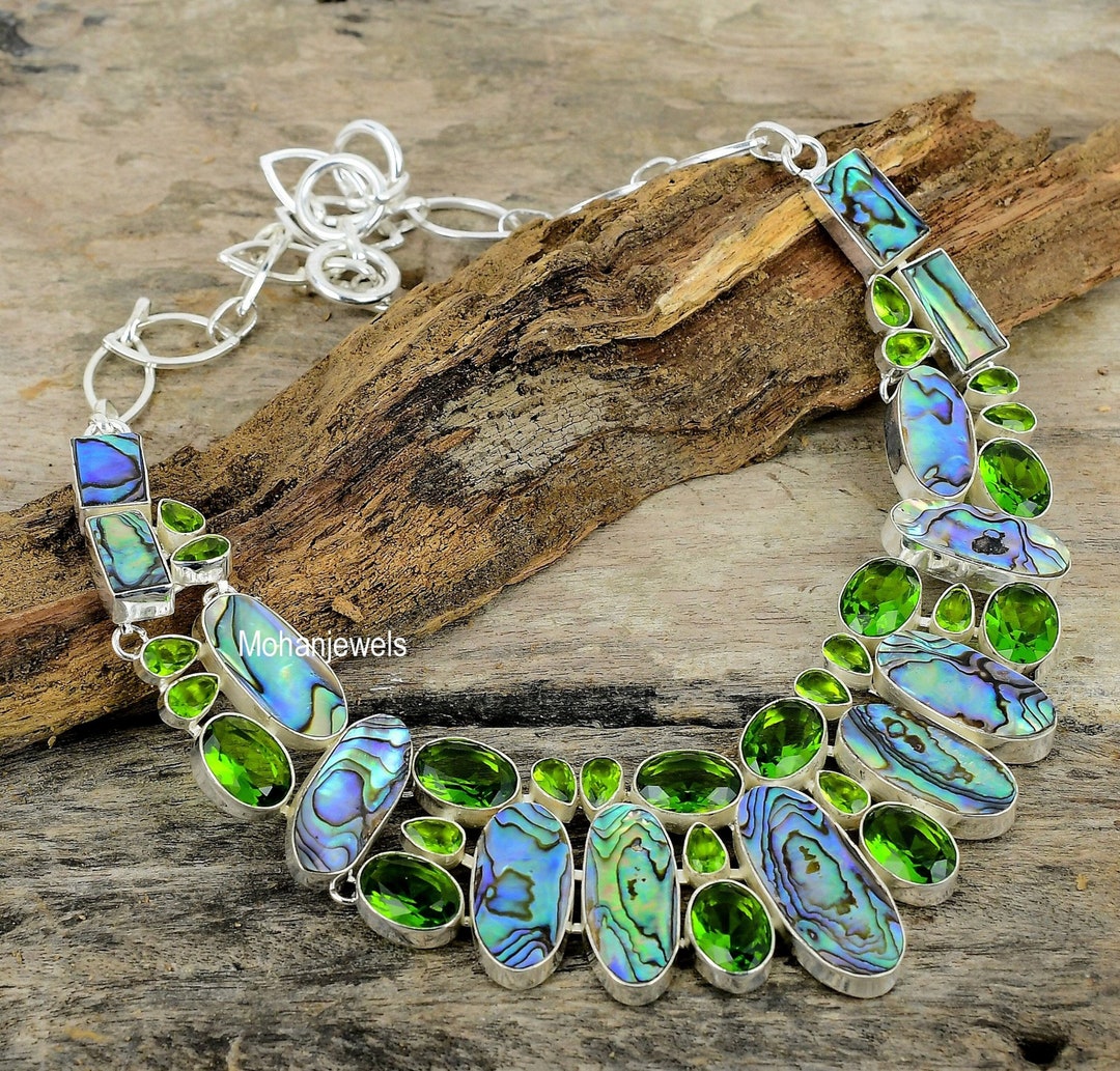 Abalone Shell Necklace, Abalone Gemstone Silver Plated Necklace ...