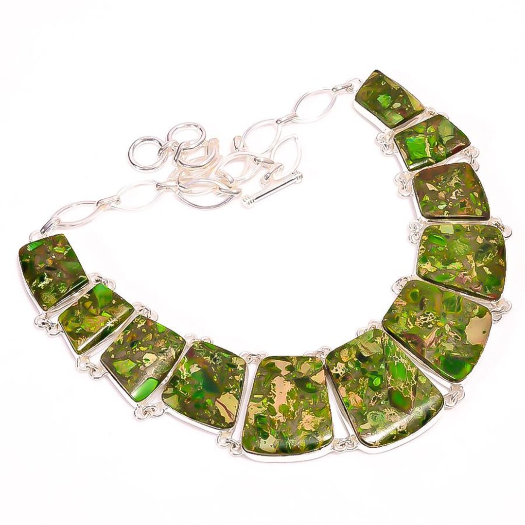Green Sea Sediment Jasper Necklace: Silver Plated Bohemian Jewelry - Etsy