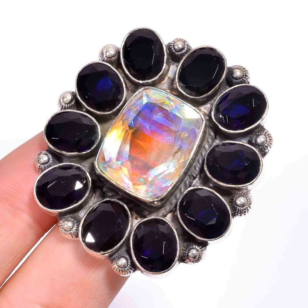 Aurora Quartz Ring, Blue Sapphire Silver Plated Ring, Boho Ring, Angel ...