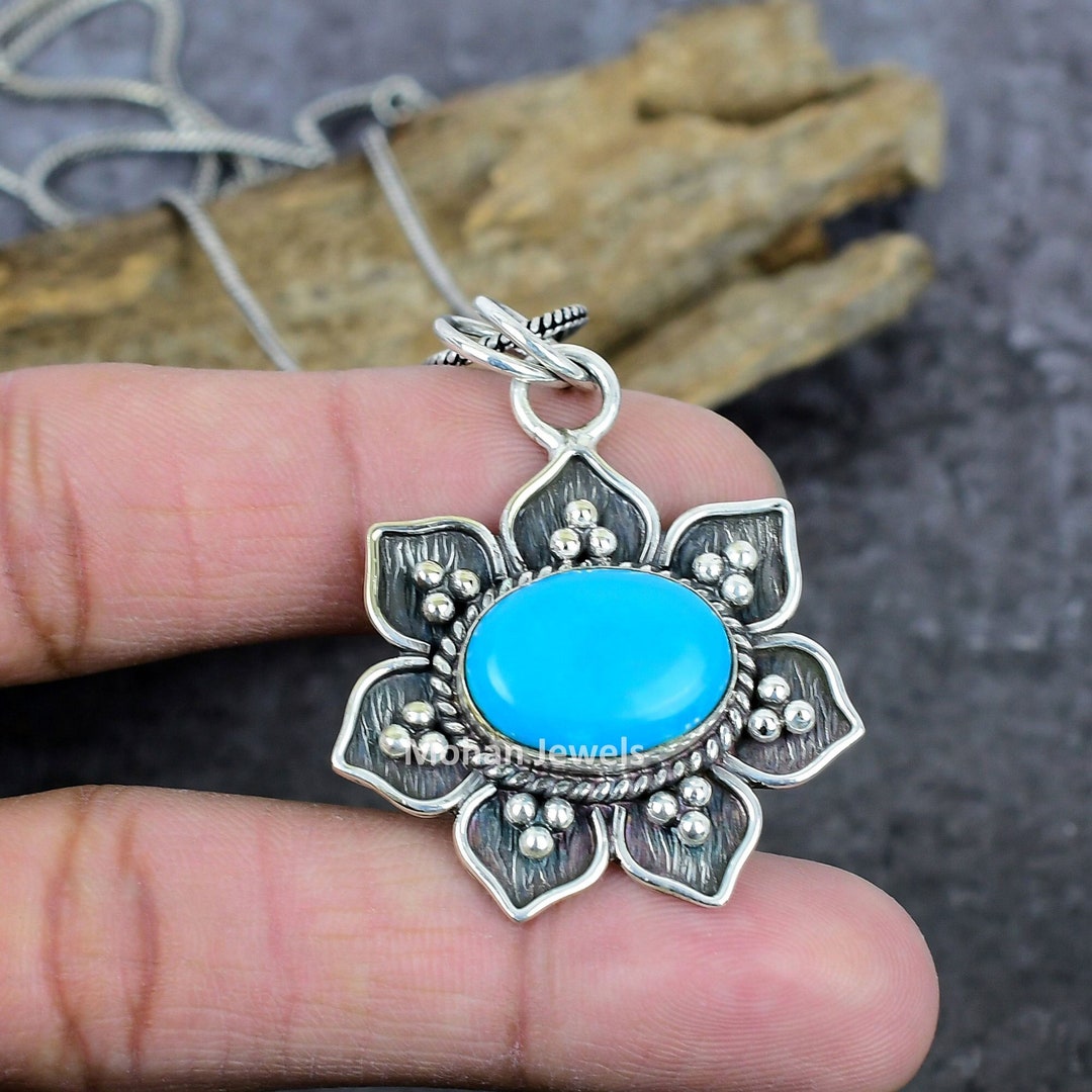 Turquoise Pendant, Sleeping Beauty Turquoise Gemstone Pendant, Silver ...