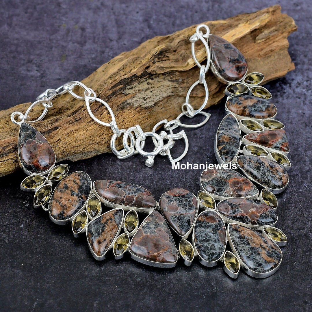 Obsidian Necklace, Peanut Obsidian & Smoky Topaz Silver Plated Necklace ...