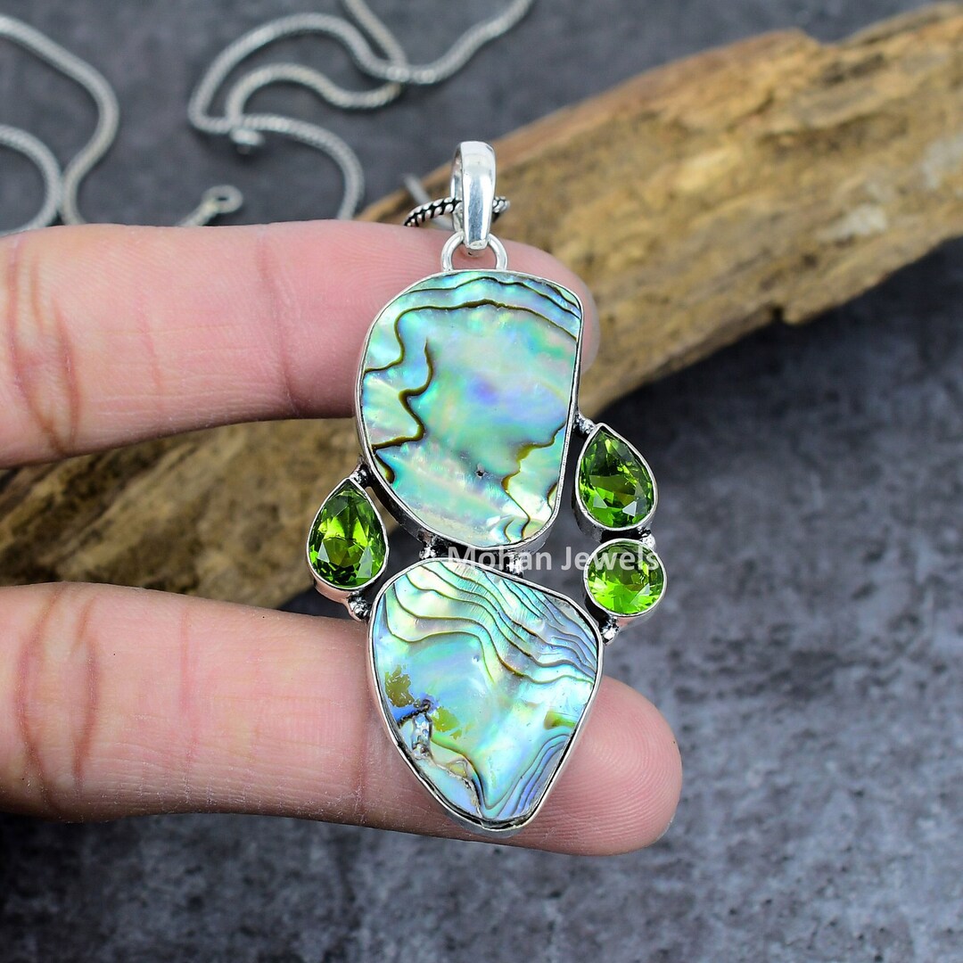Abalone Shell Pendant, Abalone Fossil Gemstone Silver Plated Pendant ...