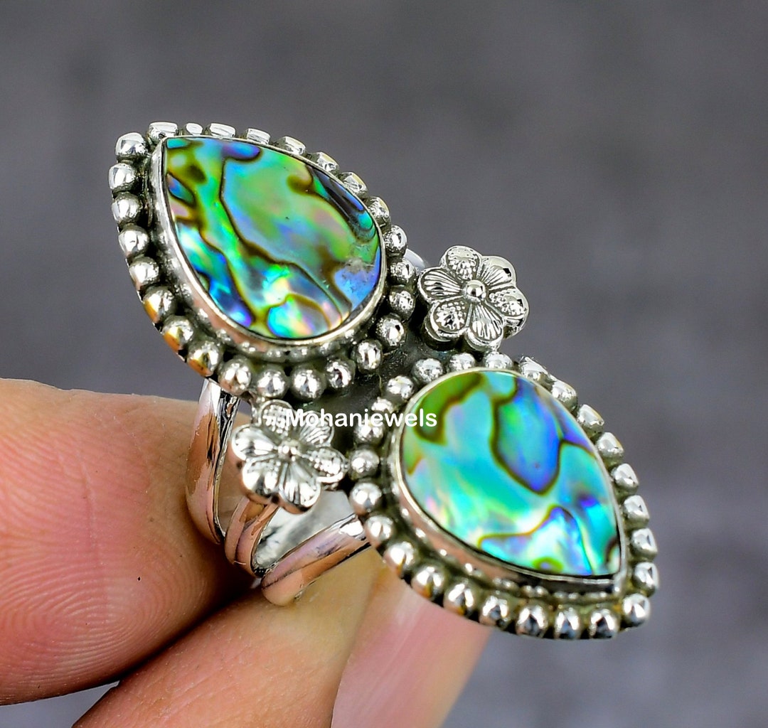 Abalone Ring, Abalone Shell Silver Ring, Two Stone Ring, Stackable Ring ...