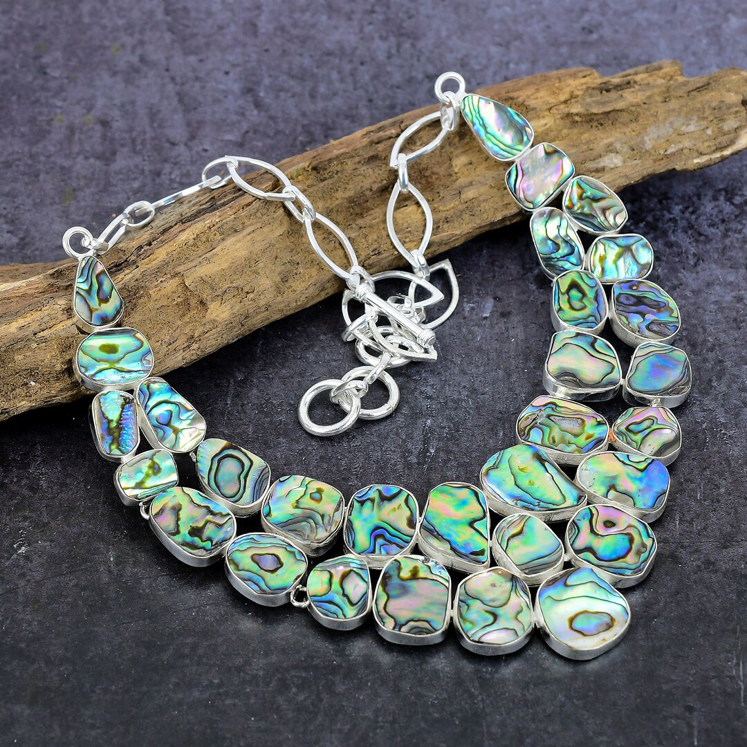 Abalone Necklace, Natural Abalone Shell Gemstone Silver Plated ...