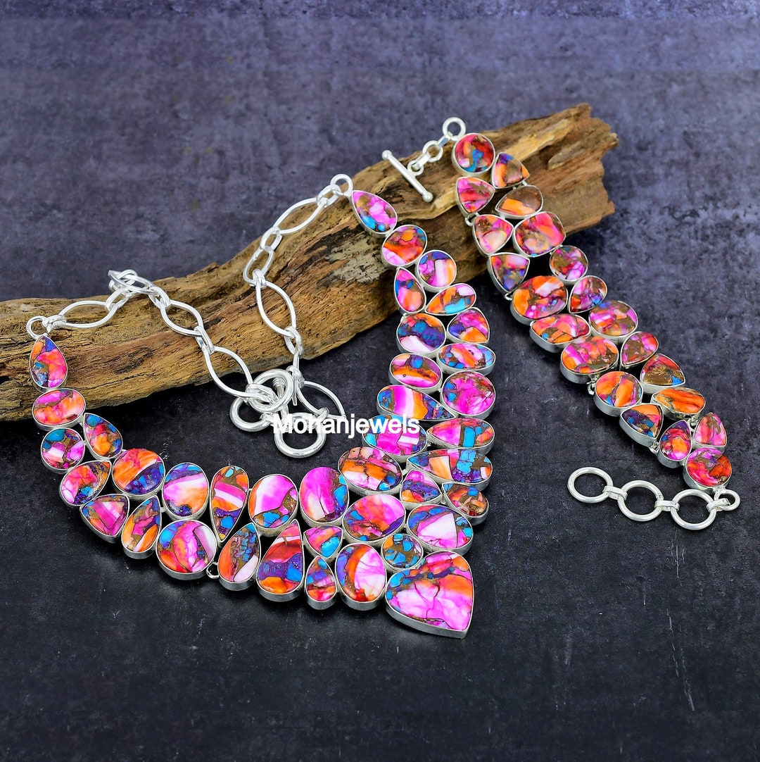 Turquoise Necklace Set, Kingman Pink Oyster Turquoise, Multi Color ...