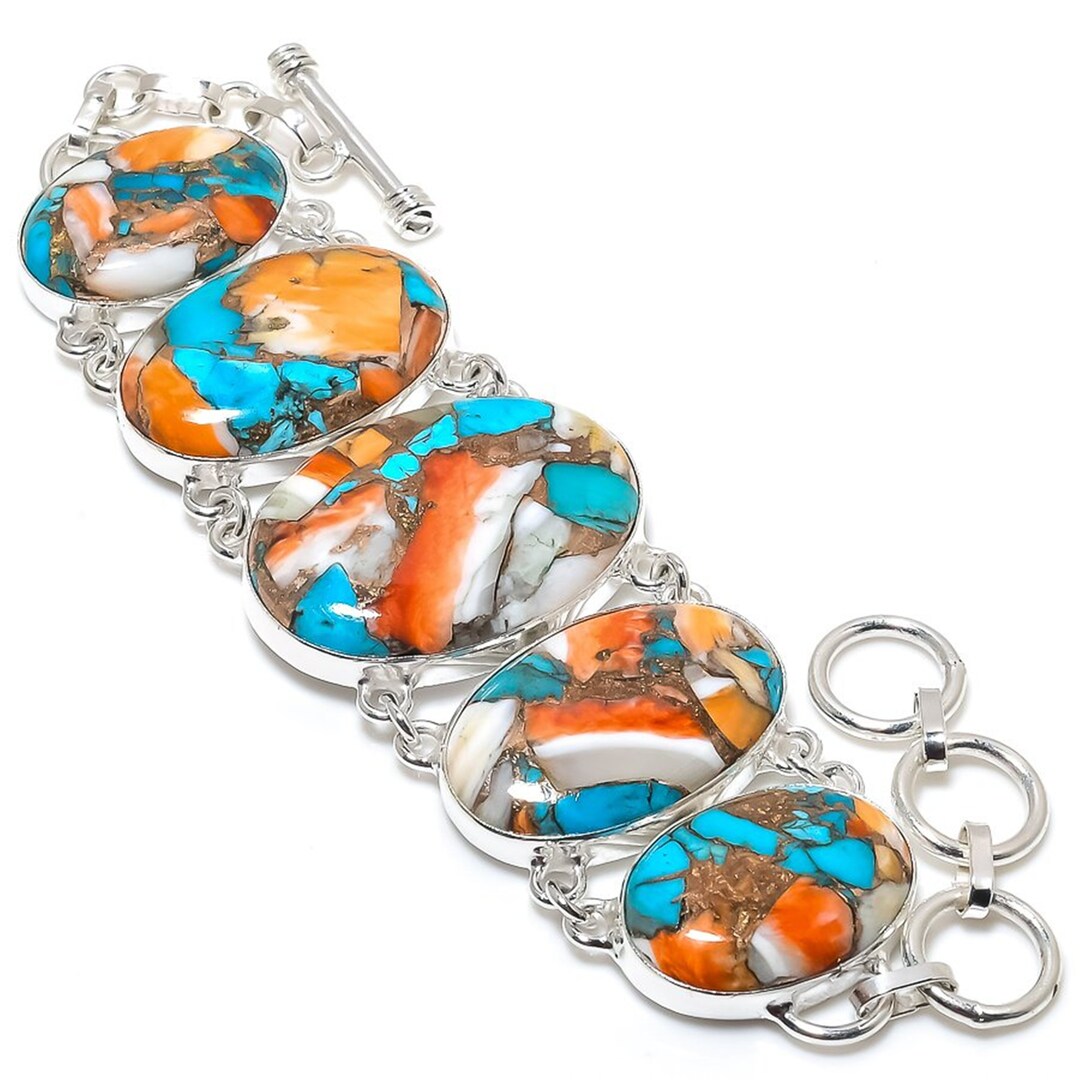 Natural Spiny Oyster Turquoise Gemstone 925 Silver Plated Bracelet ...