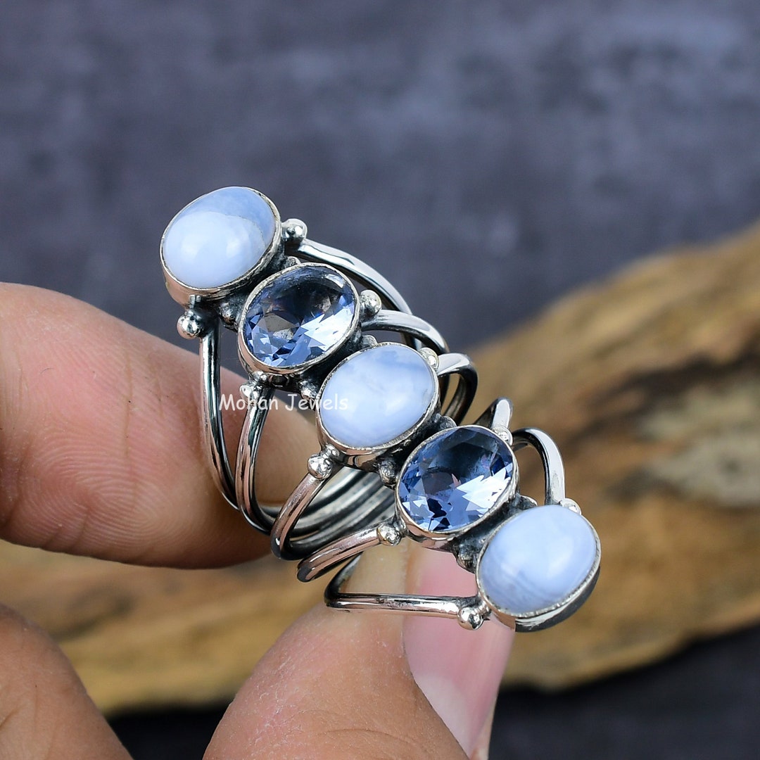Handmade Blue Lace Agate & Iolite Ring: Silver Plated Gemstone Jewelry ...