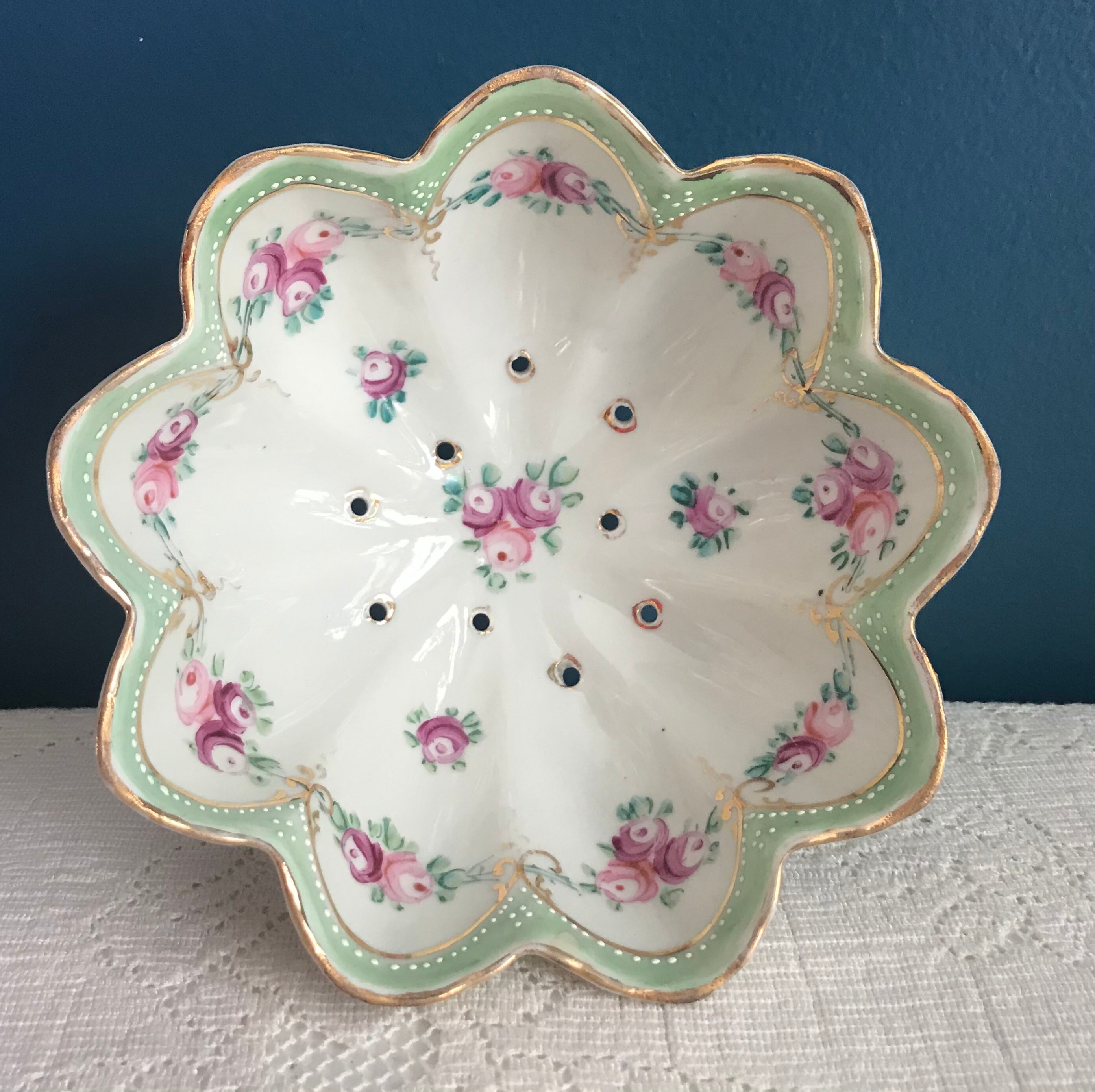 Rare Hand Painted Porcelain Berry Colander Antique Footed | Etsy
